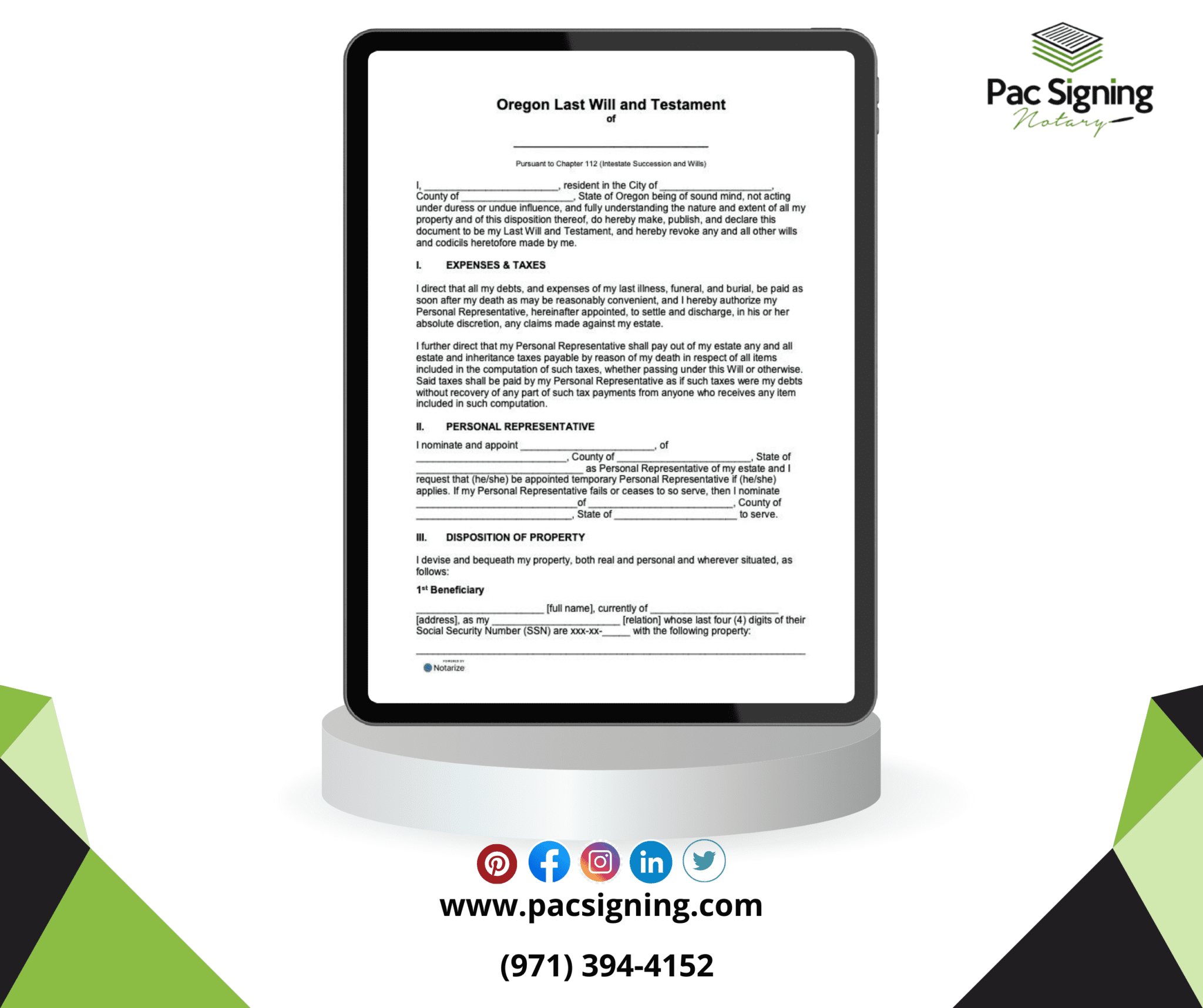 Last Will and Testament Notary Service in Troutdale, Oregon | Pac Signing
